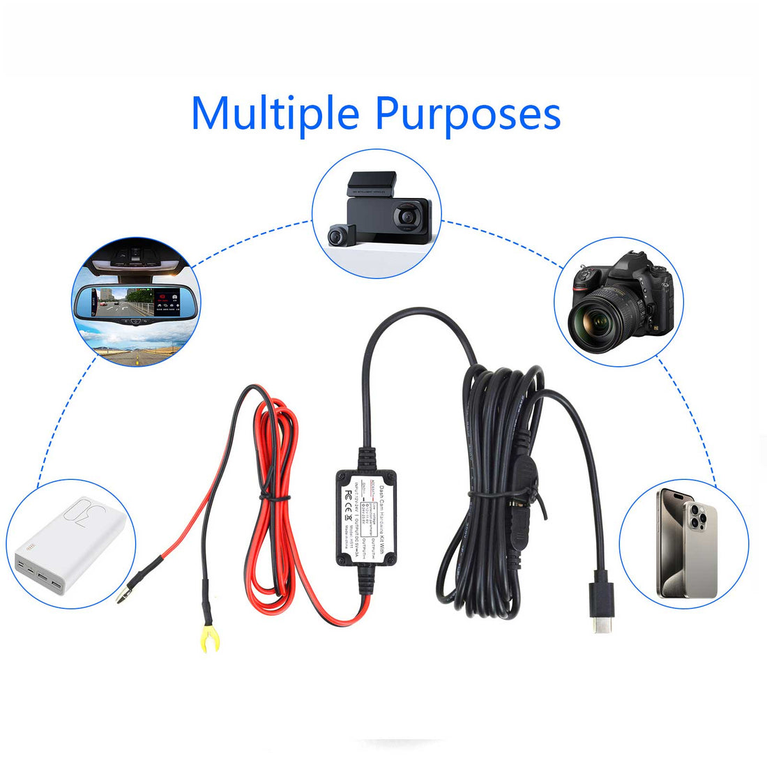 Rearmaster Hardwire Kit 12V-24V to 5V Dash Cam Cable